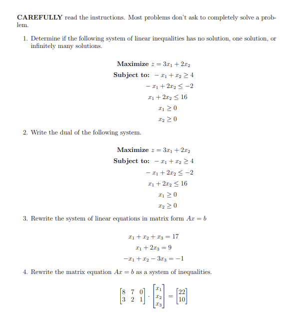 Solved CAREFULLY read the instructions. Most problems don't | Chegg.com