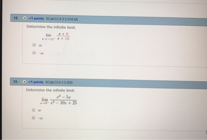 Solved 14. 0-1 points SCalcCC4 2.5 026 Find the limit. (If | Chegg.com Solved 14. 0-1 points SCalcCC4 2.5 026 Find the limit. (If | Chegg.com