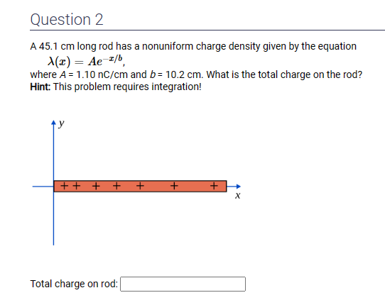 Solved A 45.1 cm long rod has a nonuniform charge density | Chegg.com