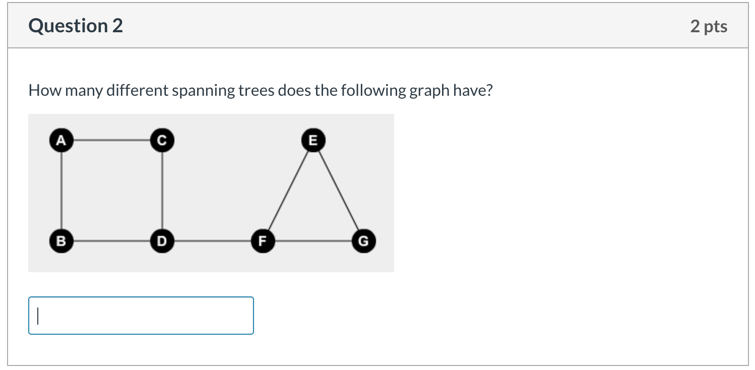 Solved Question 2 2 pts How many different spanning trees | Chegg.com