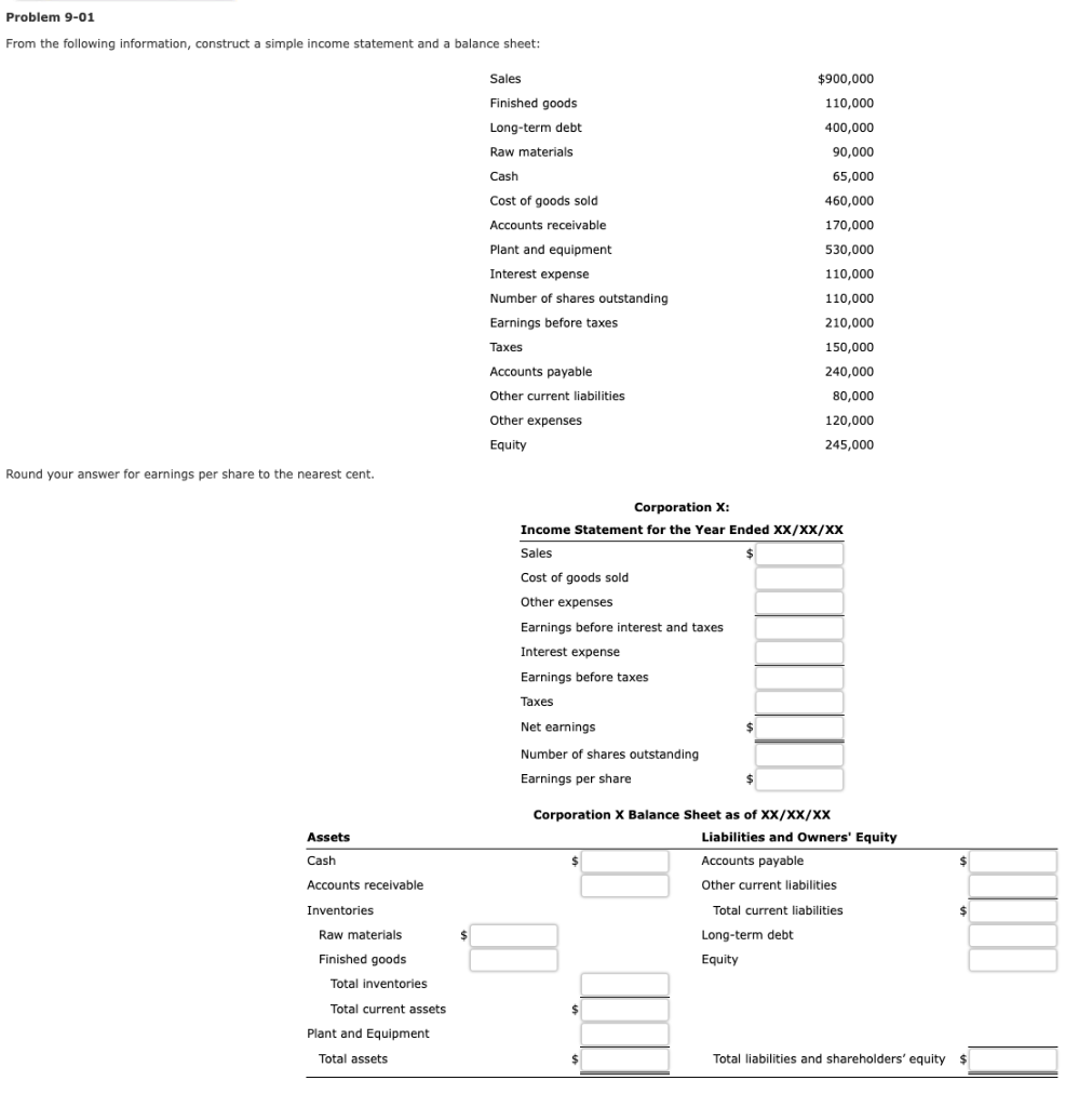 Solved From the following information, construct a simple | Chegg.com