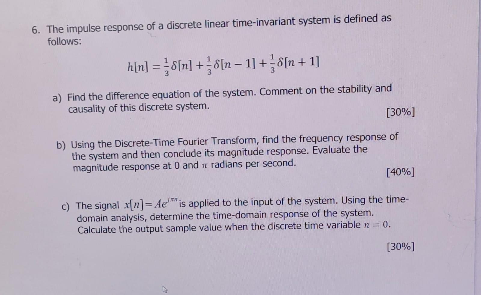 Solved 6. The impulse response of a discrete linear | Chegg.com