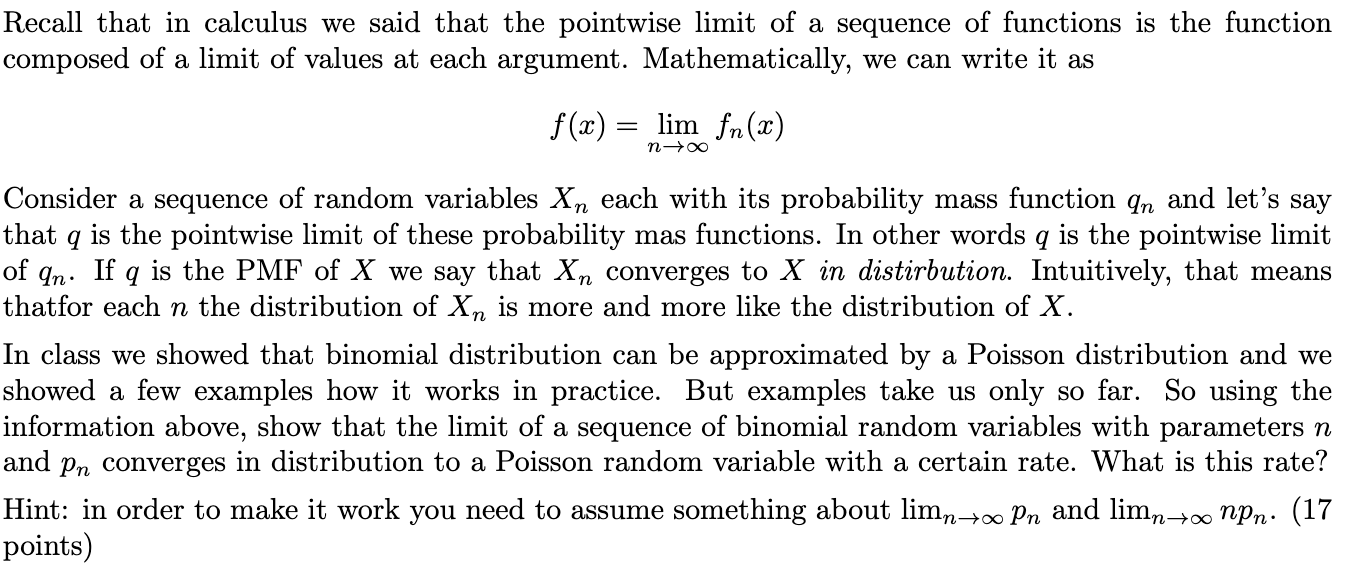 Solved Recall that in calculus we said that the pointwise | Chegg.com