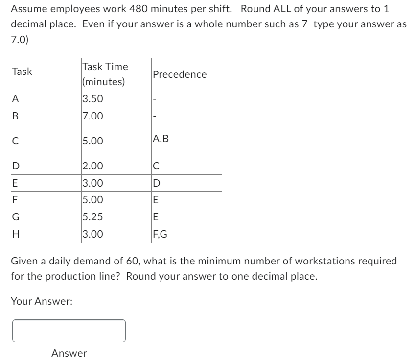 Solved Given the tasks, task times, and the order in which | Chegg.com