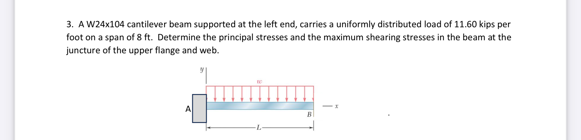 Solved A W24x104 ﻿cantilever beam supported at the left end, | Chegg.com