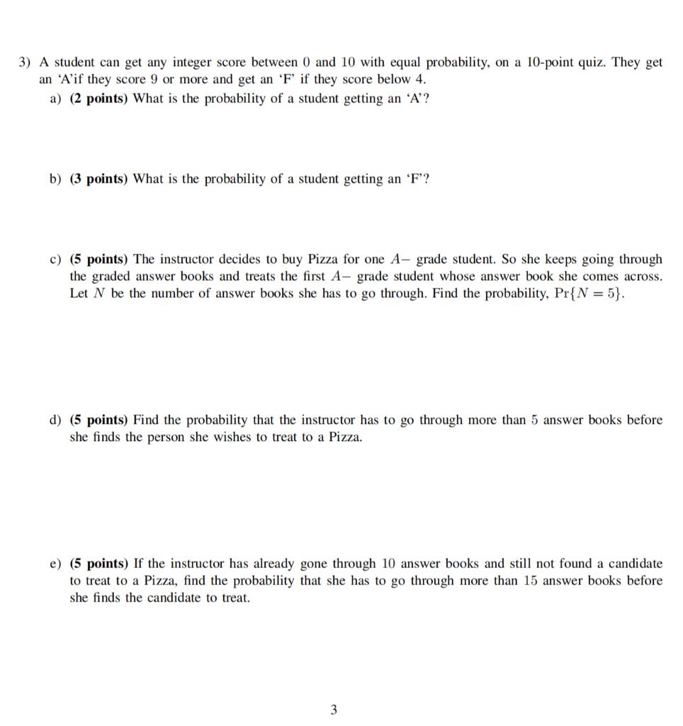 A student can get any integer score between 0 and 10 | Chegg.com