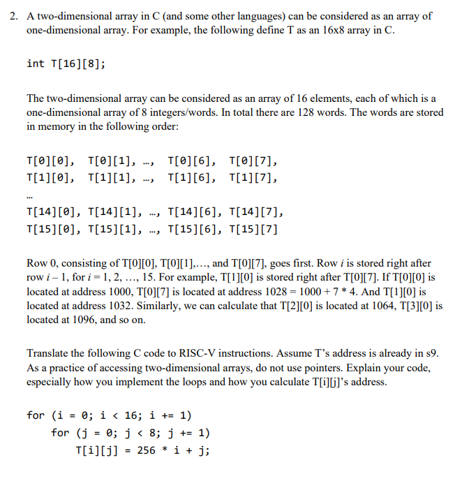 Solved A two-dimensional array in C (and some other | Chegg.com