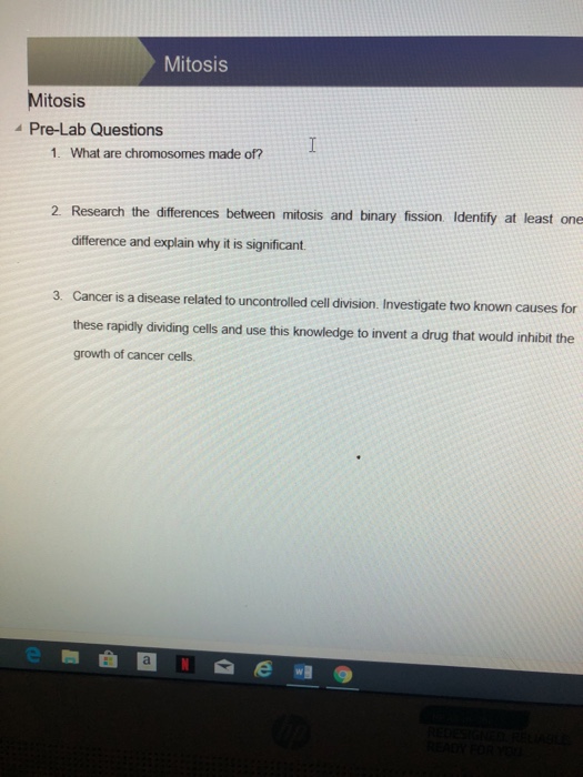 Solved Mitosis Mitosis Pre-Lab Questions 1. What are | Chegg.com