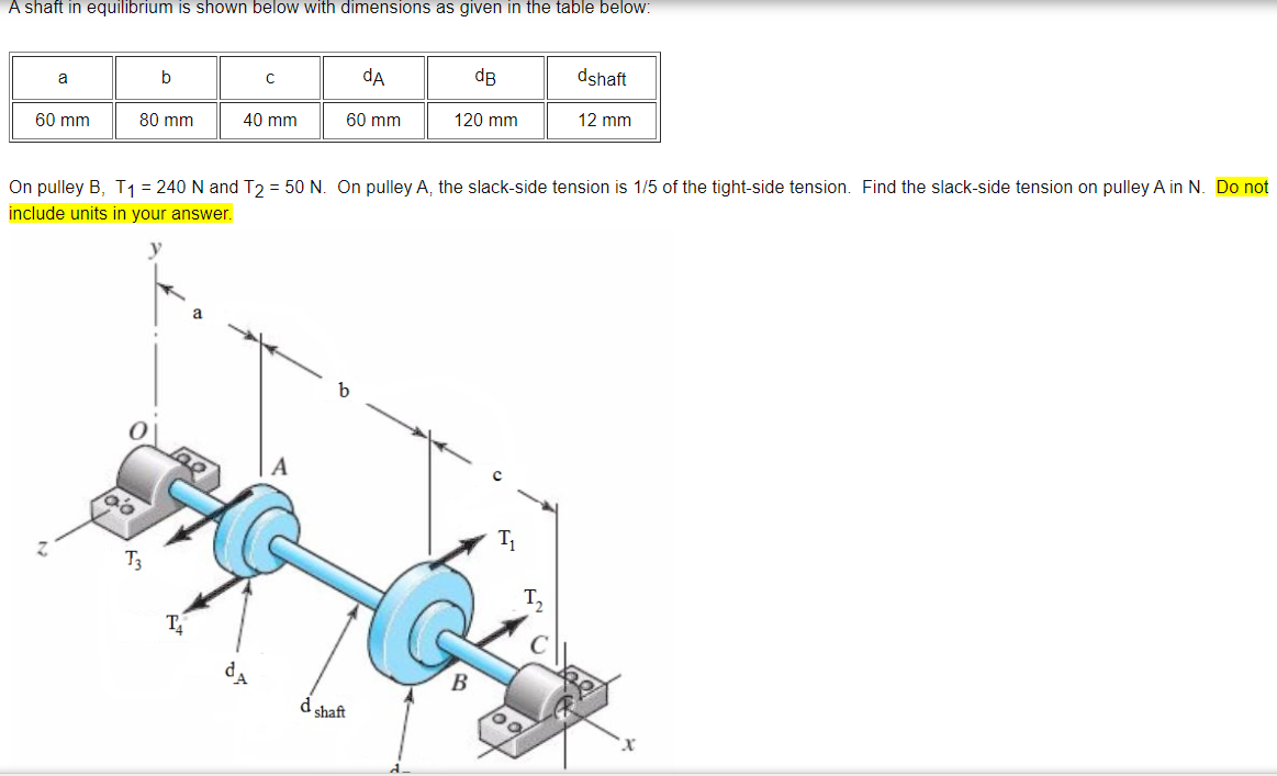 Solved A shaft in equilibrium is shown below with dimensions | Chegg.com