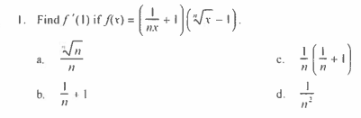 Solved 1. Find f′(1) if f(r)=(nx1+1)(nx−1). a. nn c. | Chegg.com
