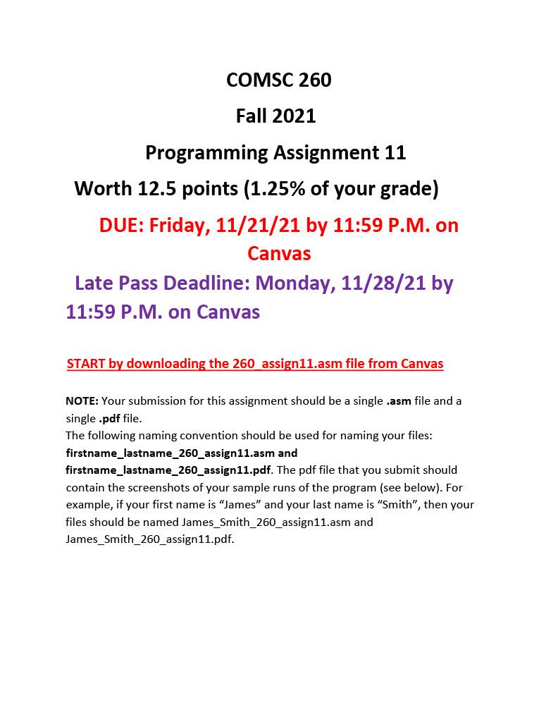 COMSC 260 Fall 2021 Programming Assignment 11 Worth | Chegg.com