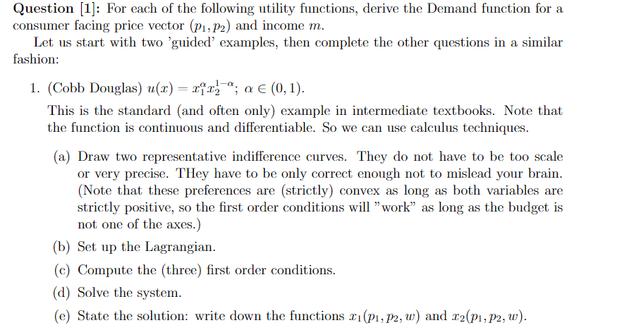 Solved Question (1): For each of the following utility | Chegg.com