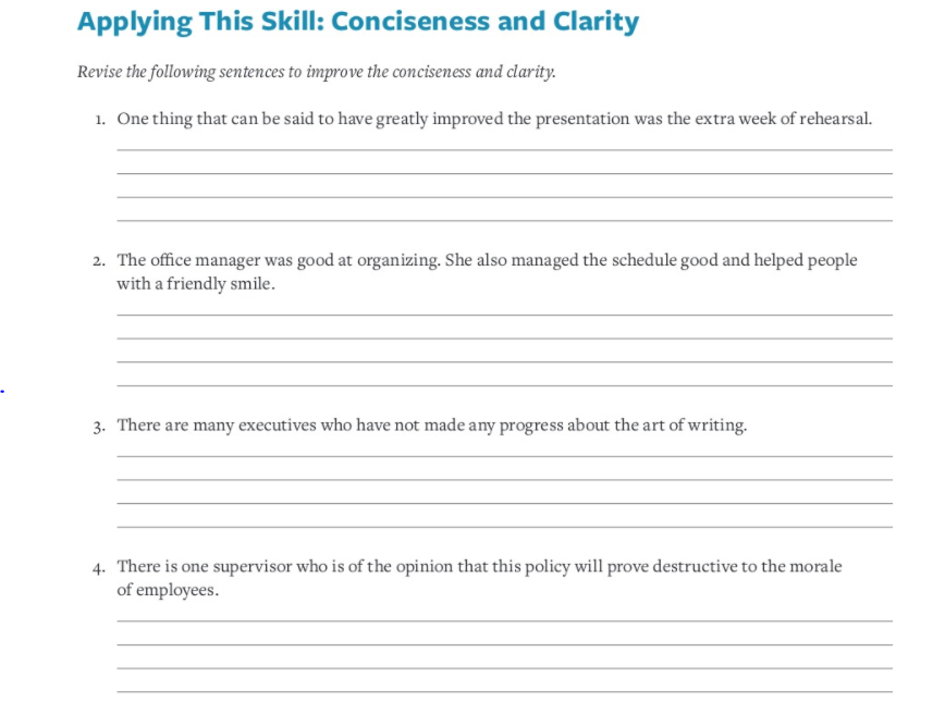 Solved Applying This Skill: Conciseness and Clarity Revise | Chegg.com