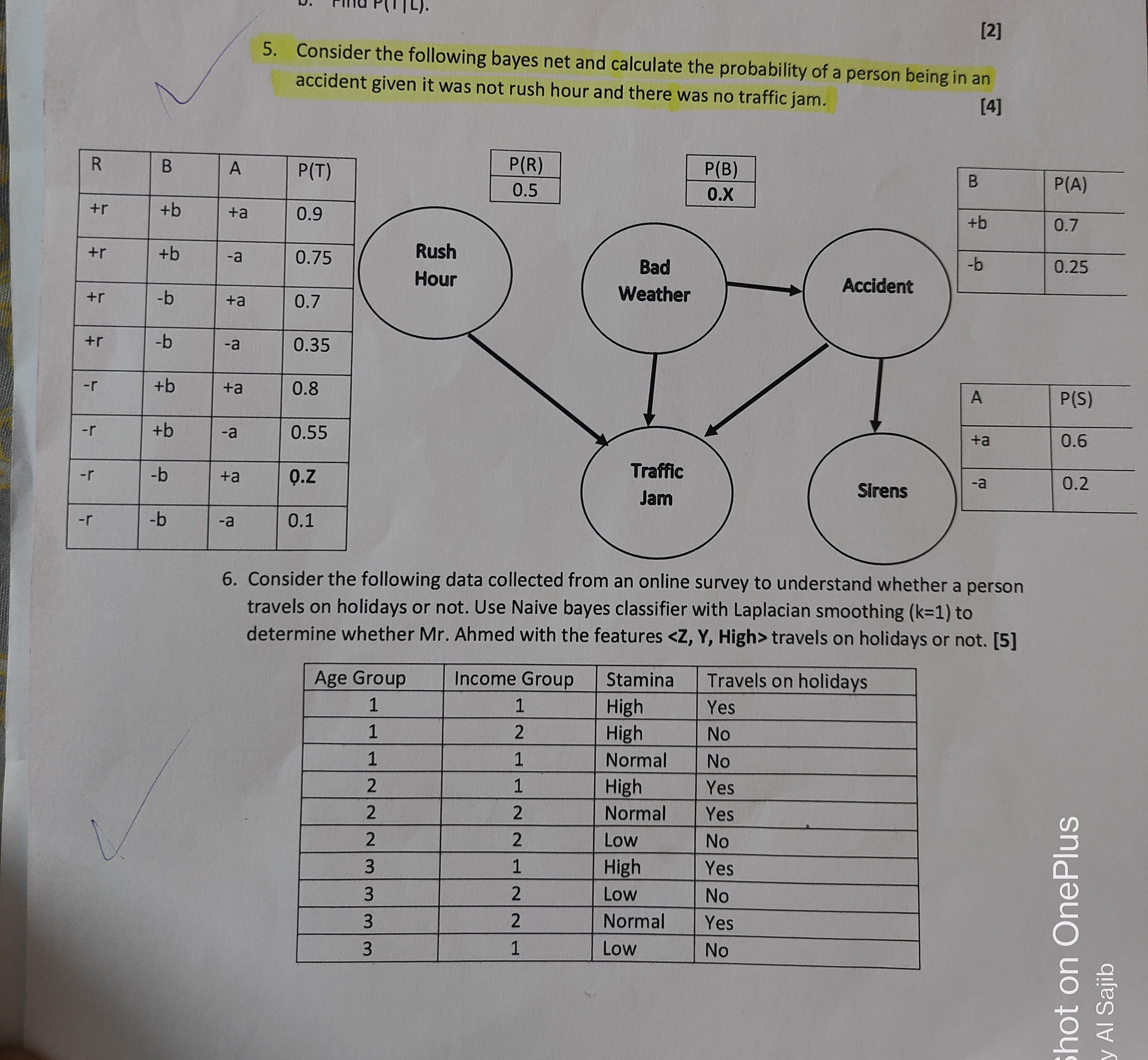 5. Consider the following bayes net and calculate the | Chegg.com