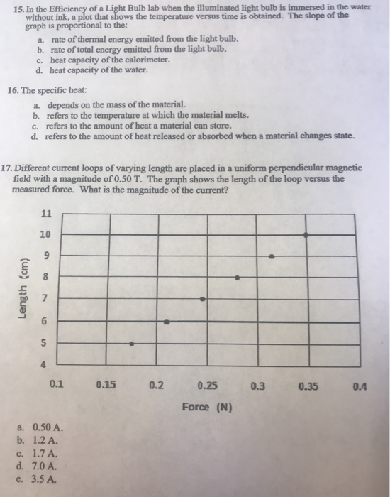 15. In the Efficiency of a Light Bulb lab when the | Chegg.com