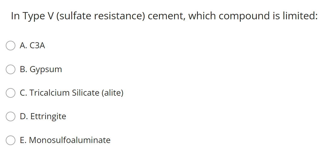 Solved In Type V (sulfate resistance) cement, which compound | Chegg.com