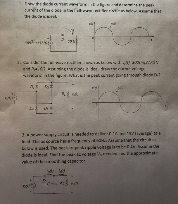 Solved 1. Draw the diode current waveform in the figure and | Chegg.com