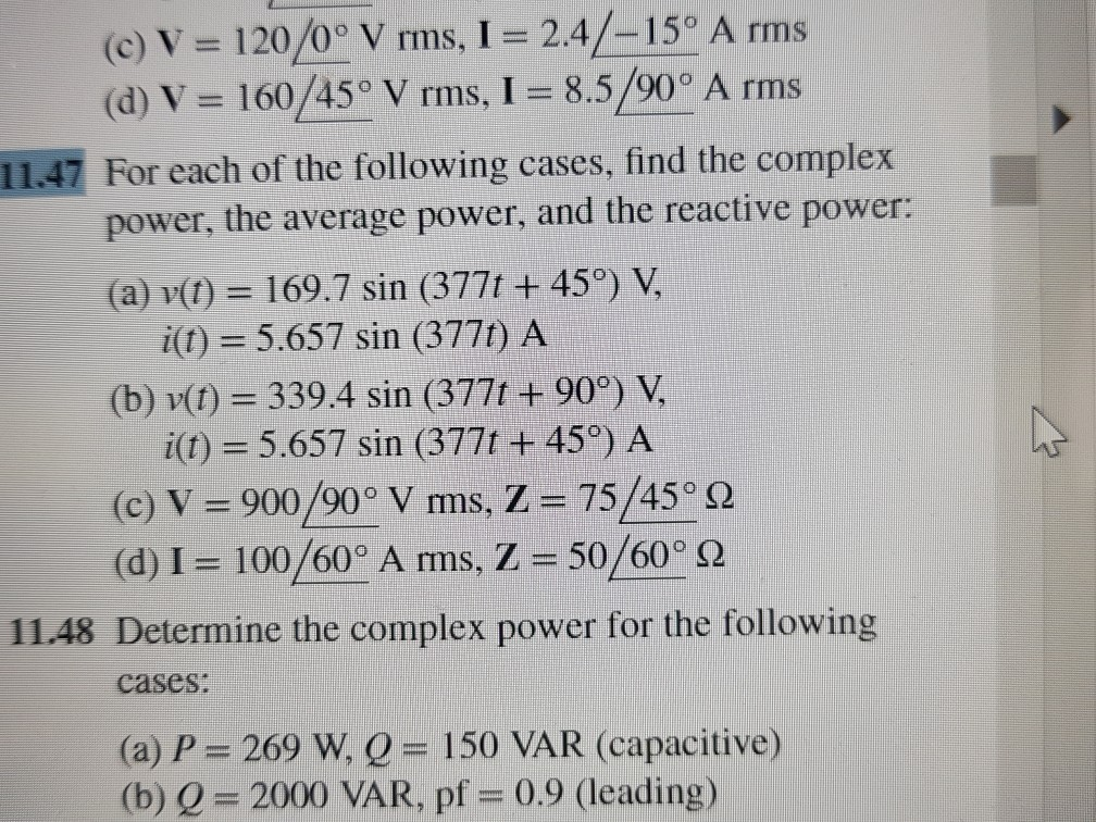 Solved 47. For each of the following cases, find the complex | Chegg.com