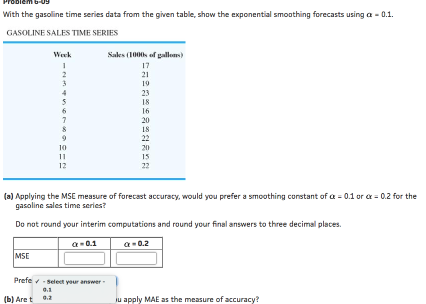 Solved Problem 6-09 With the gasoline time series data from | Chegg.com