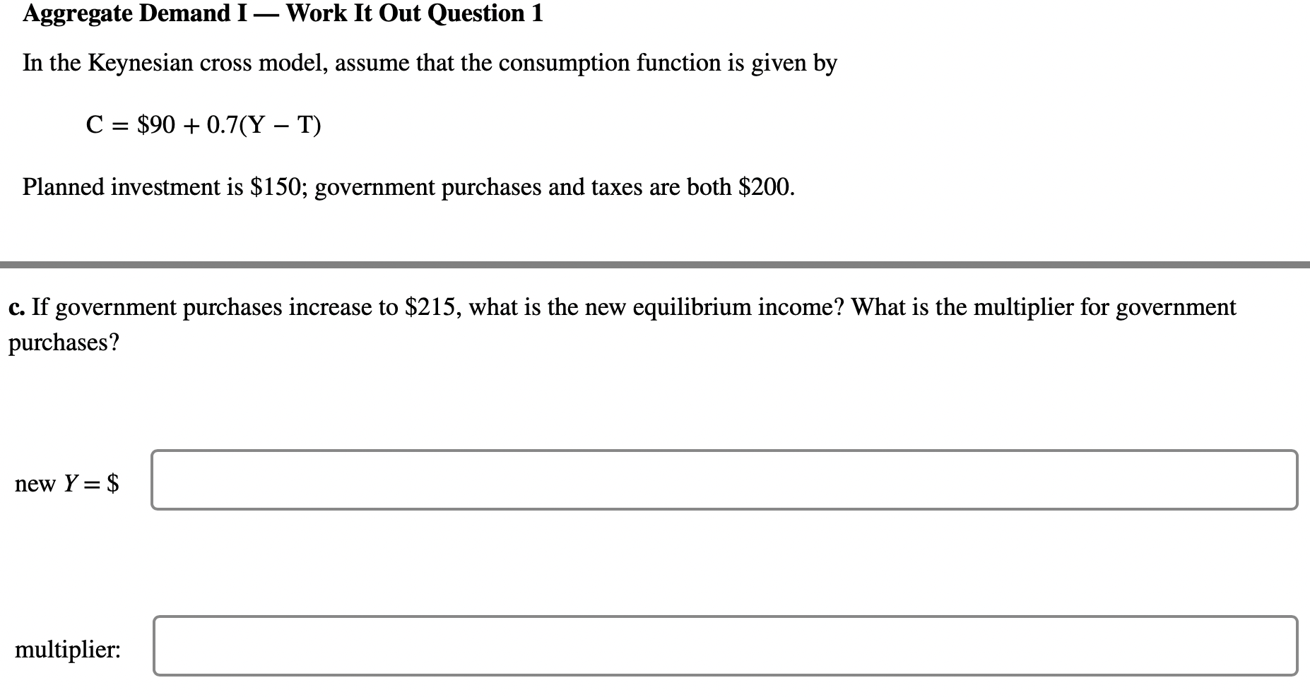 Solved Aggregate Demand I — Work It Out Question 1 In the | Chegg.com