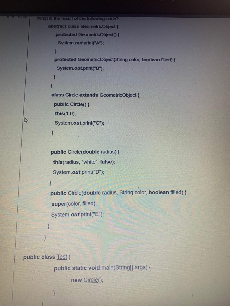 Solved What is the result of the following code? abstract | Chegg.com