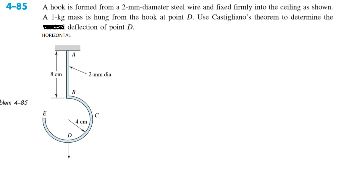Solved 4-85 A hook is formed from a 2-mm-diameter steel wire | Chegg.com