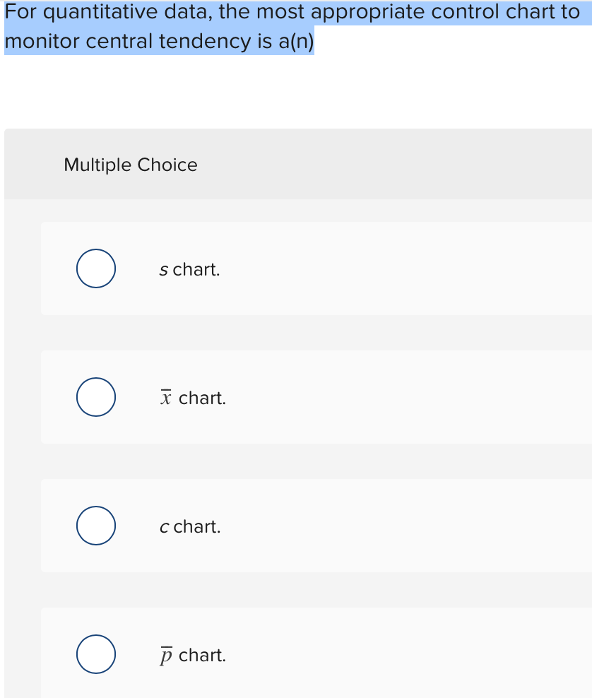 Solved For quantitative data, the most appropriate control | Chegg.com