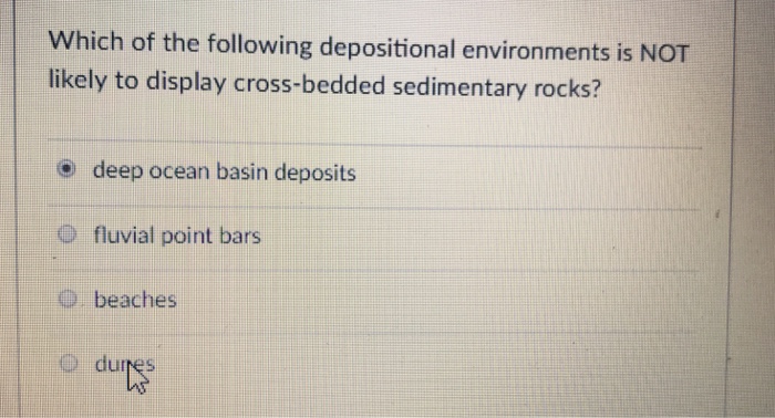 Solved Which of the following depositional environments is | Chegg.com