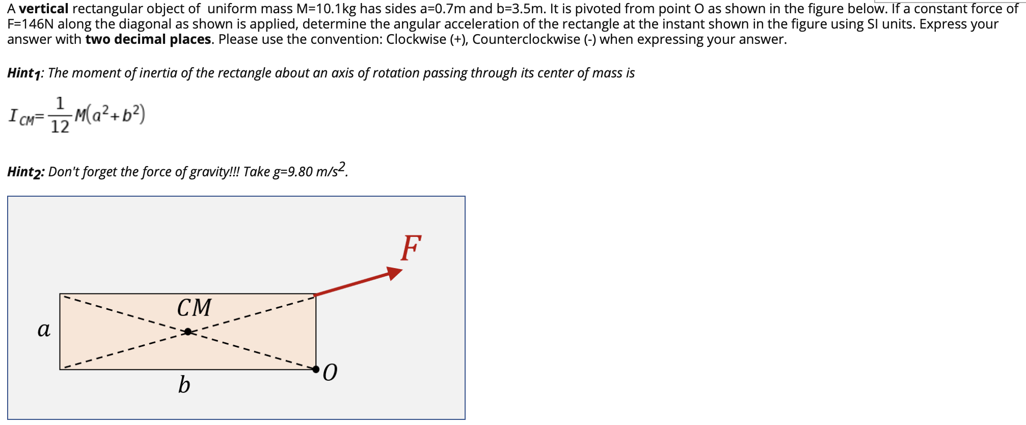 Solved A vertical rectangular object of uniform mass | Chegg.com