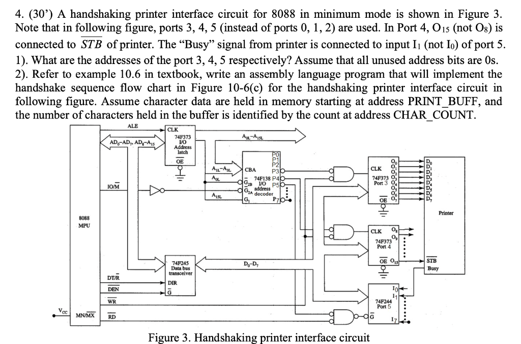Solved 4. (30') A handshaking printer interface circuit for | Chegg.com