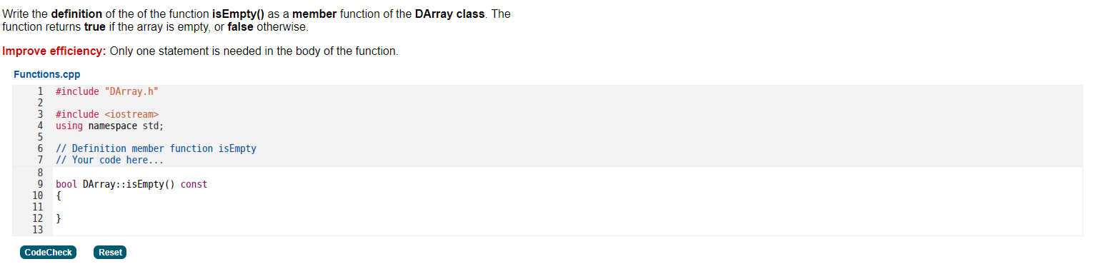 Solved Write the definition of the of the function isEmpty() | Chegg.com