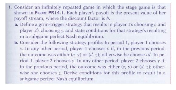 Solved 1. Consider an infinitely repeated game in which the | Chegg.com