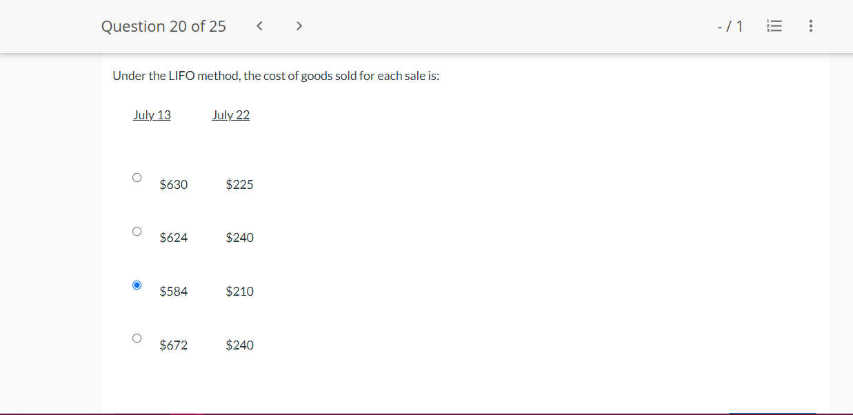 Solved Question 20 of 25 - 71 During July, the following | Chegg.com