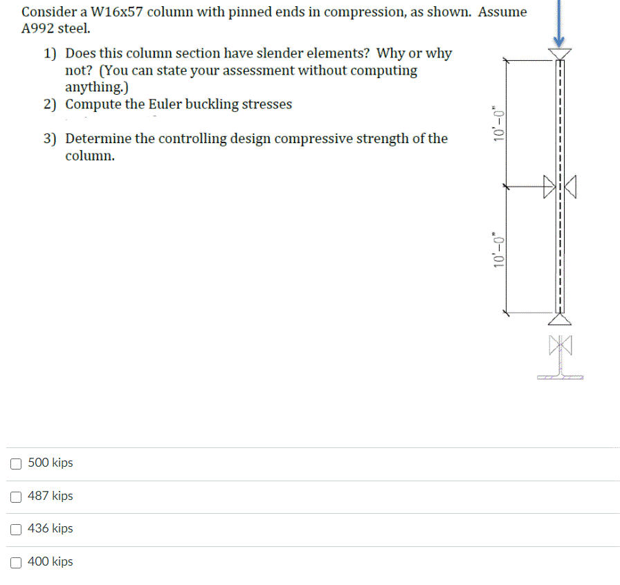 Solved Consider a W16x57 column with pinned ends in | Chegg.com