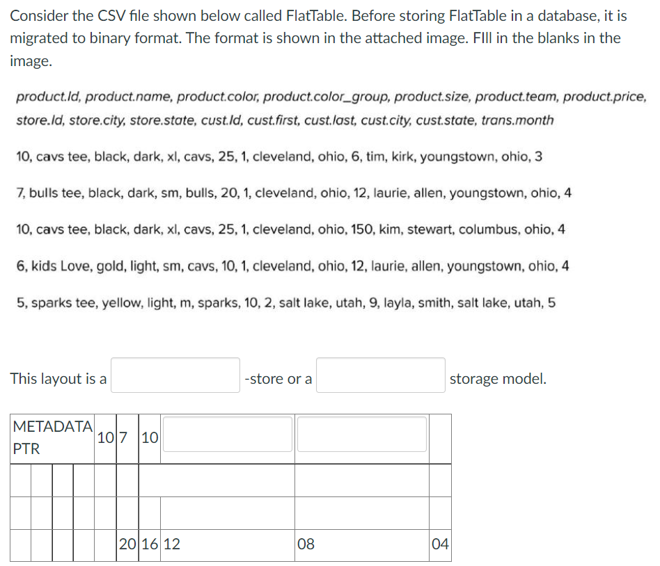 Solved Consider the CSV file shown below called FlatTable. | Chegg.com
