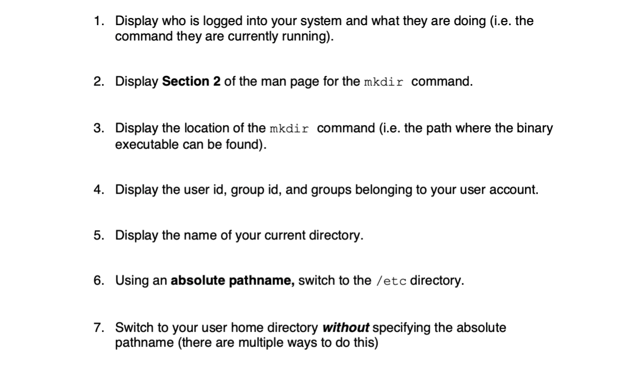 Solved For each question, answer with the command you would | Chegg.com