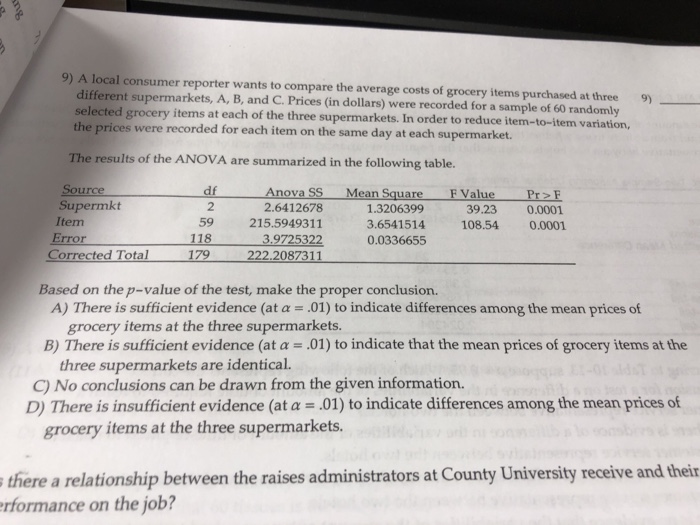 Solved 9) A local consumer reporter wants to compare the | Chegg.com