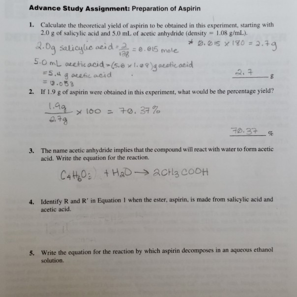 Solved Advance Study Assignment: Preparation of Aspirin 1. | Chegg.com