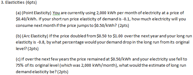 Solved (a) (Point Elasticity) You are currently using 2,000 | Chegg.com