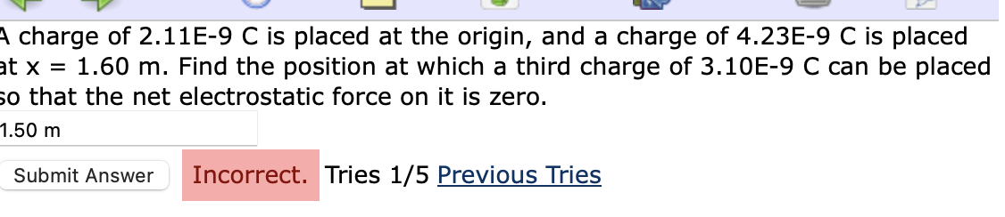 Solved charge of 2.11E-9C ﻿is placed at the origin, and a | Chegg.com
