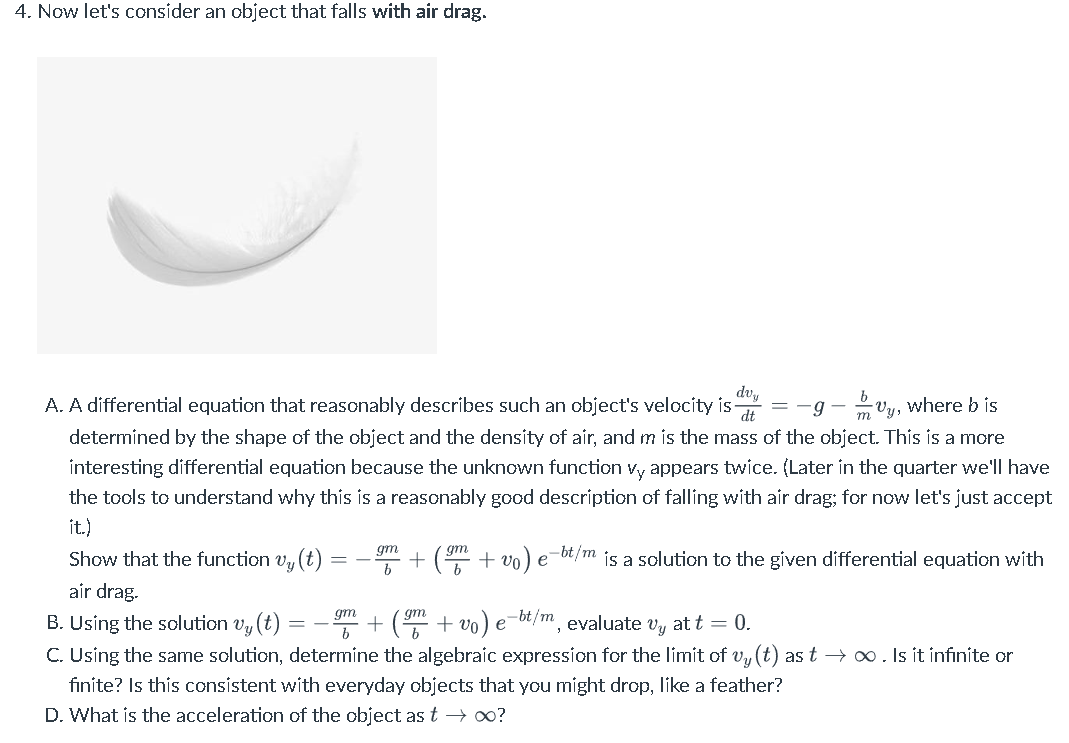 Solved 4 Now Lets Consider An Object That Falls With Air