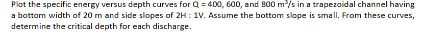 Solved Plot the specific energy versus depth curves for | Chegg.com