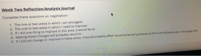 Solved Week Two Reflection/Analysis Journal Complete these | Chegg.com