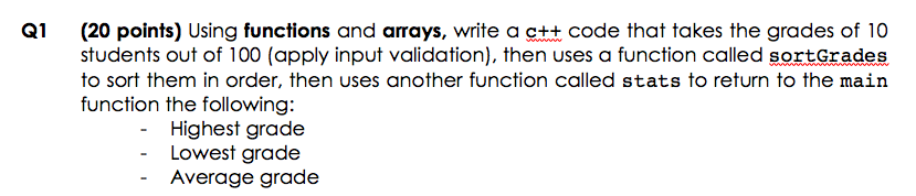 Solved Q1 (20 points) Using functions and arrays, write a | Chegg.com