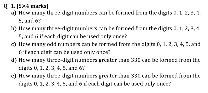 Solved Q-1. [5x4 marks] a) How many three-digit numbers can | Chegg.com
