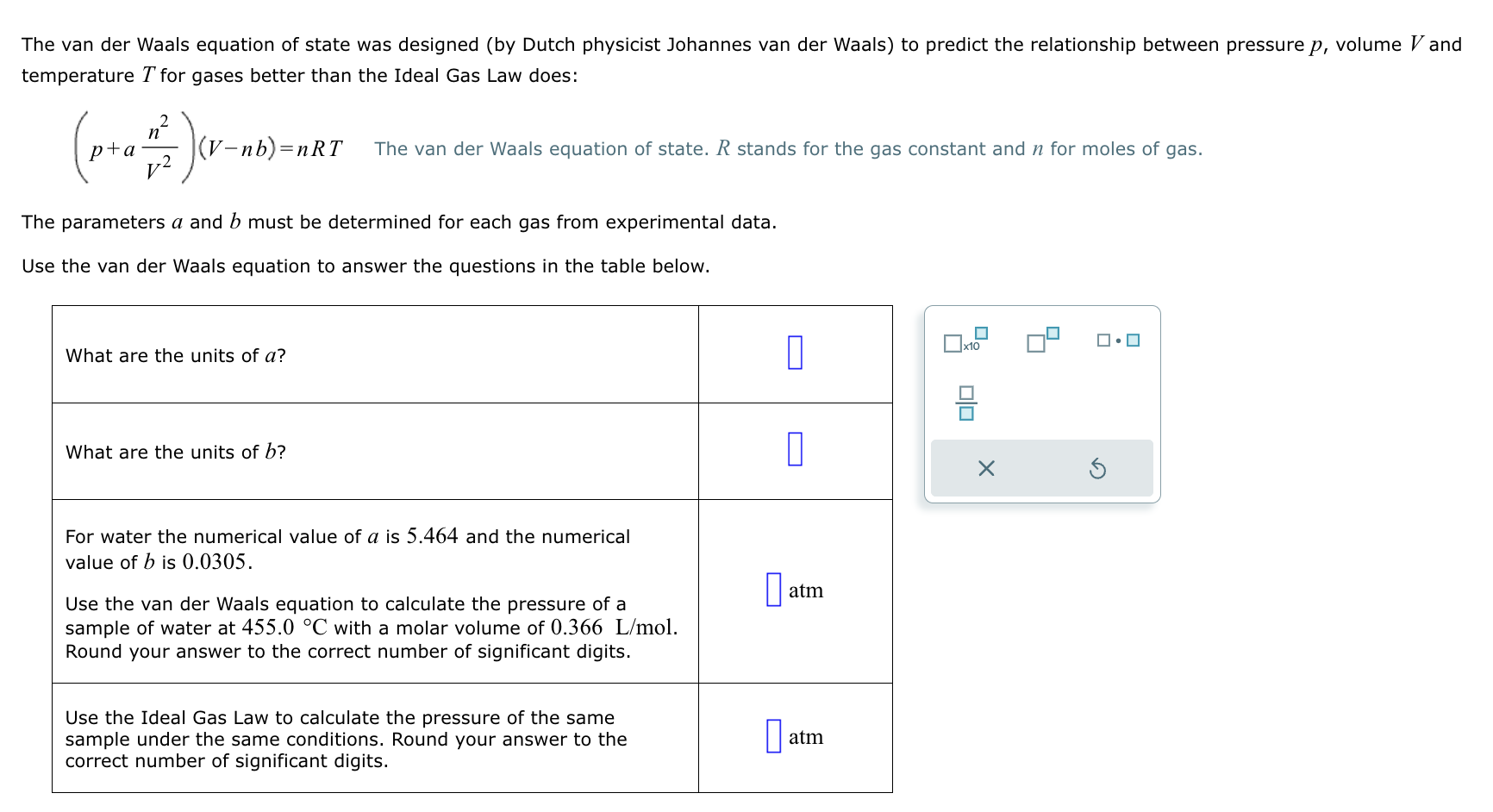 Solved The van der Waals equation of state was designed (by | Chegg.com