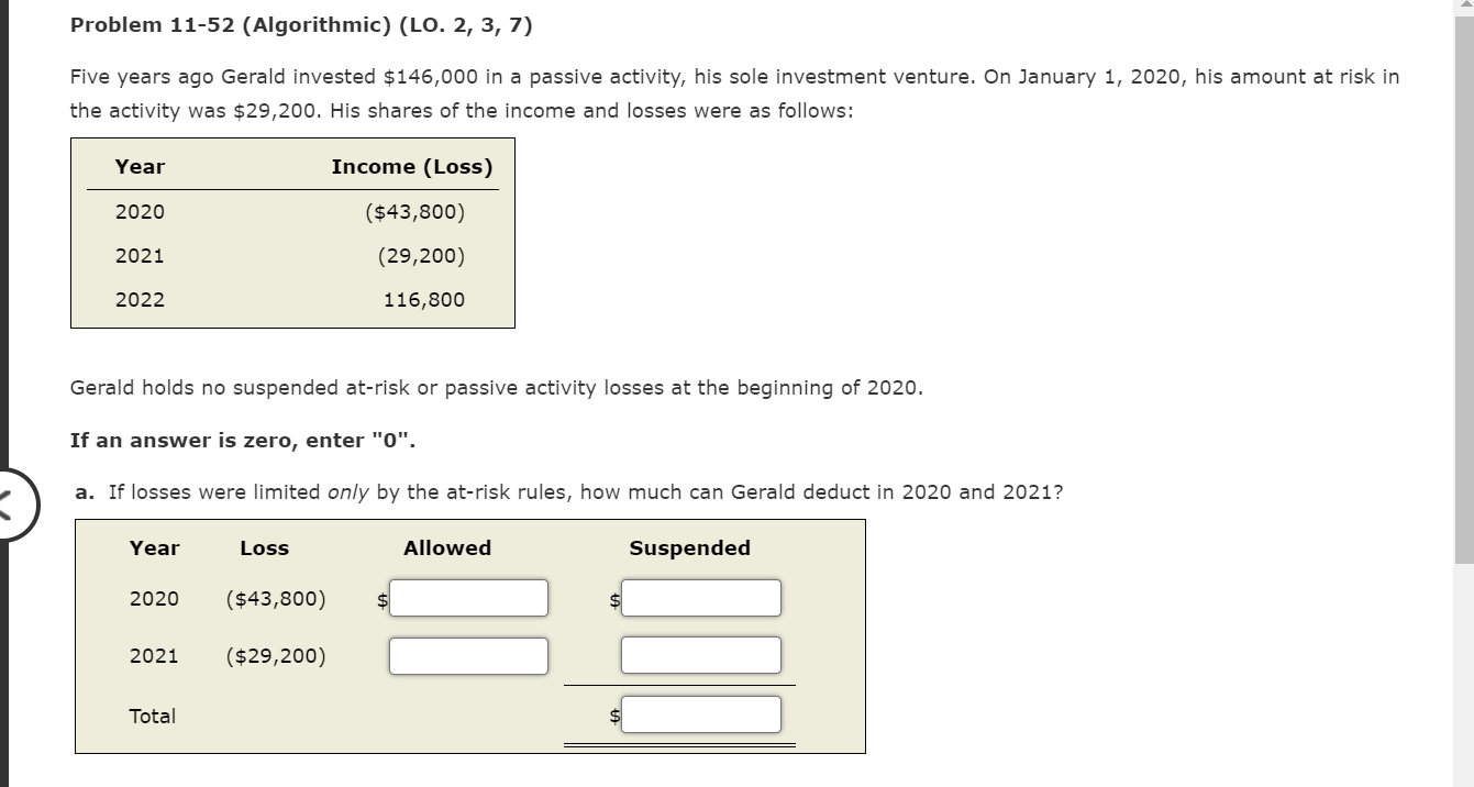 Solved Problem 11-52 (Algorithmic) (LO. 2, 3, 7) Five years | Chegg.com Solved Problem 11-52 (Algorithmic) (LO. 2, 3, 7) Five years | Chegg.com