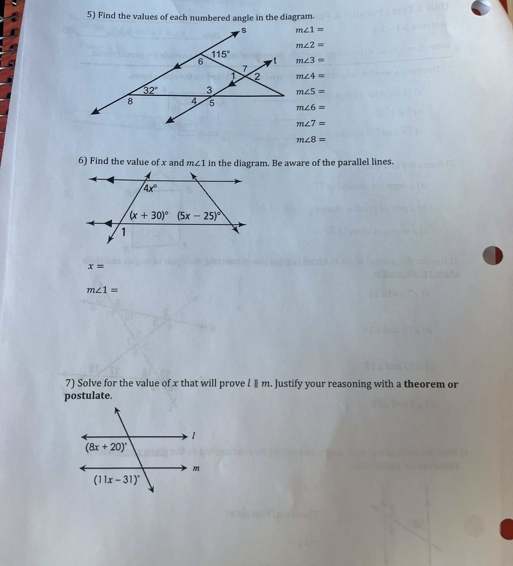 Solved Find the values of each numbered angle in the | Chegg.com