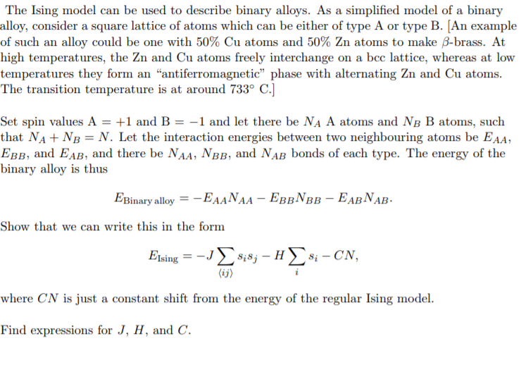 Solved The Ising model can be used to describe binary | Chegg.com