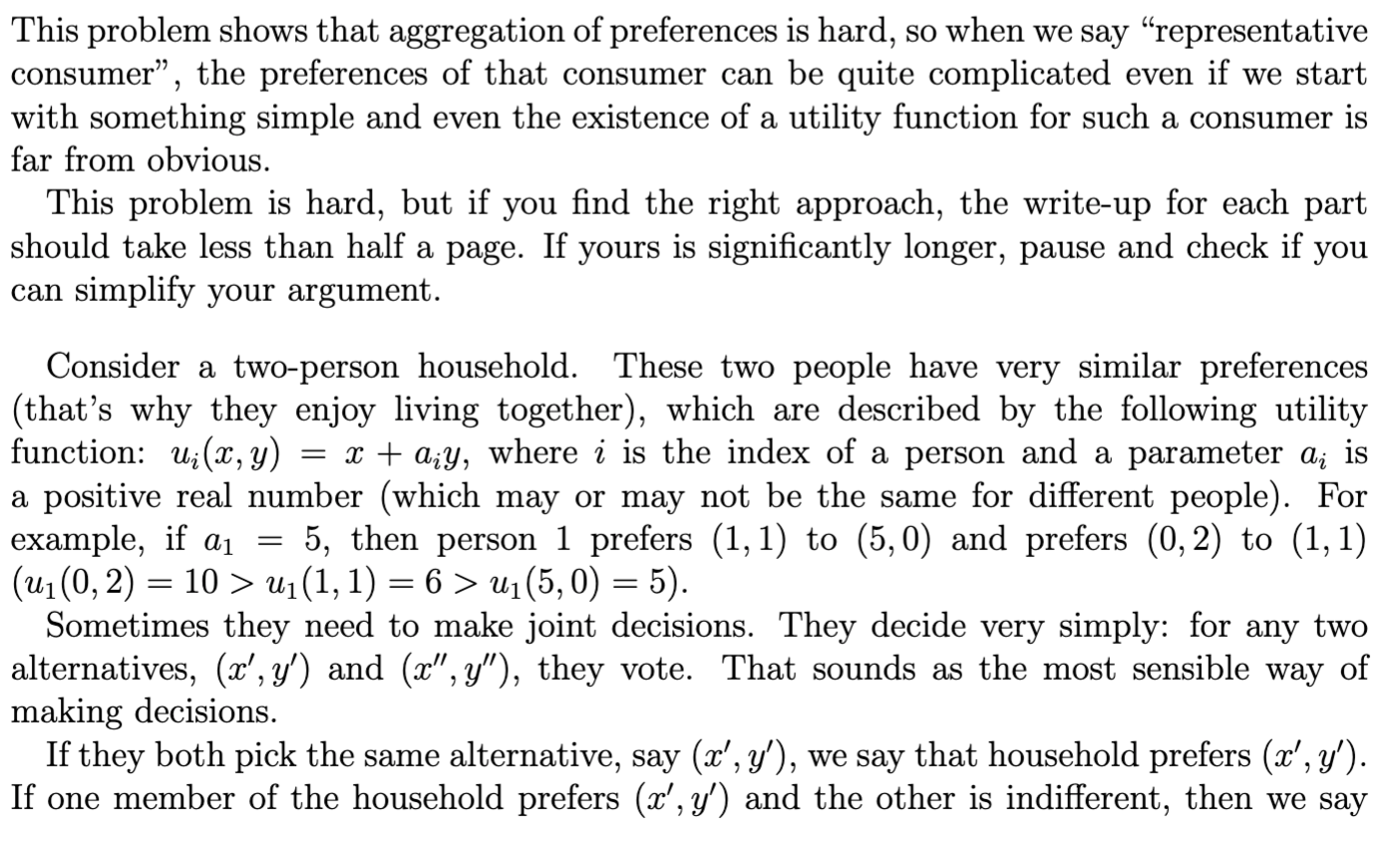 Solved This problem shows that aggregation of preferences is | Chegg.com